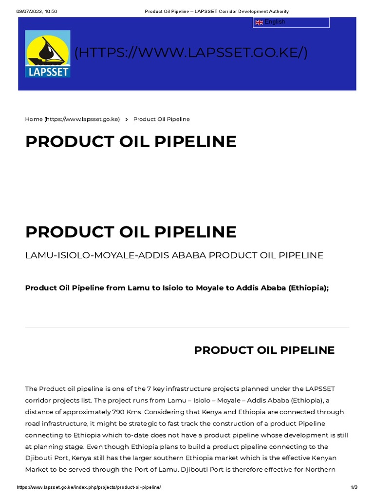 Product Oil Pipeline – LAPSSET Corridor Development Authority | PDF
