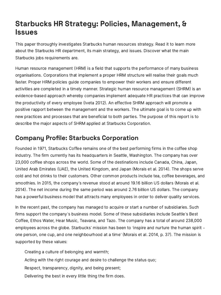 Starbucks Human Resources Strategy - Issues of Starbucks HR Management ...