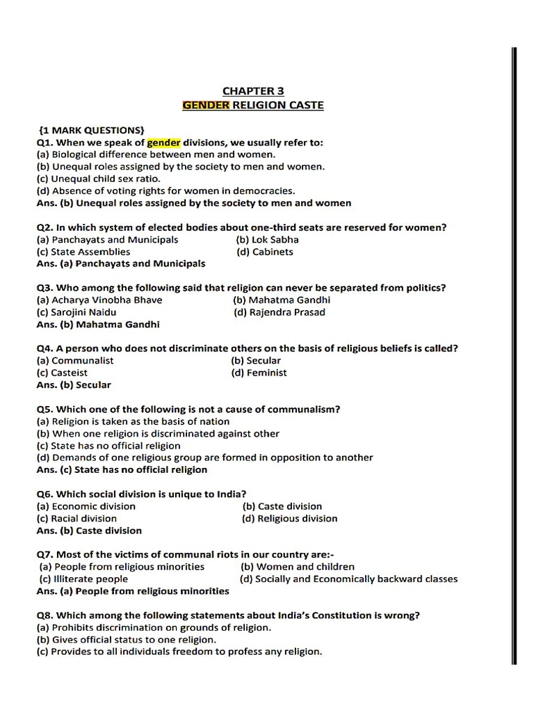 Gender Caste Religion | PDF