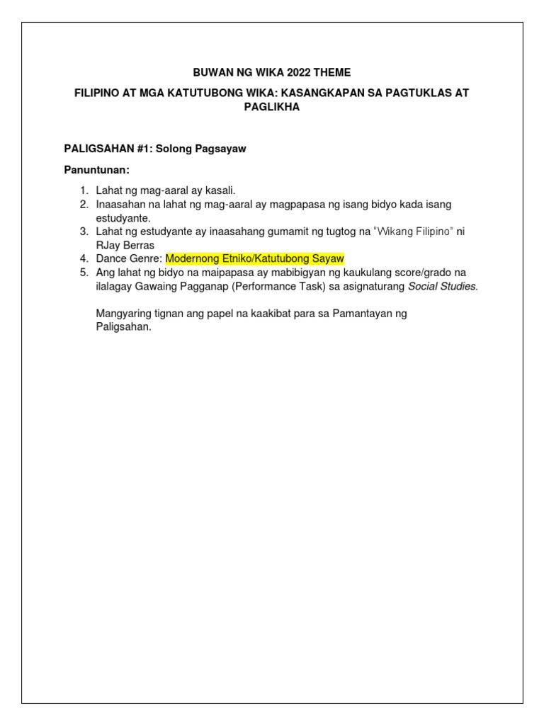 Panuntunan Sa Paligsahan Ng Solong Sayaw | PDF