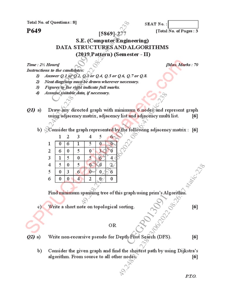 Be - Computer Engineering - Semester 4 - 2022 - May - Data Structures and Algorithms Dsa Pattern ...