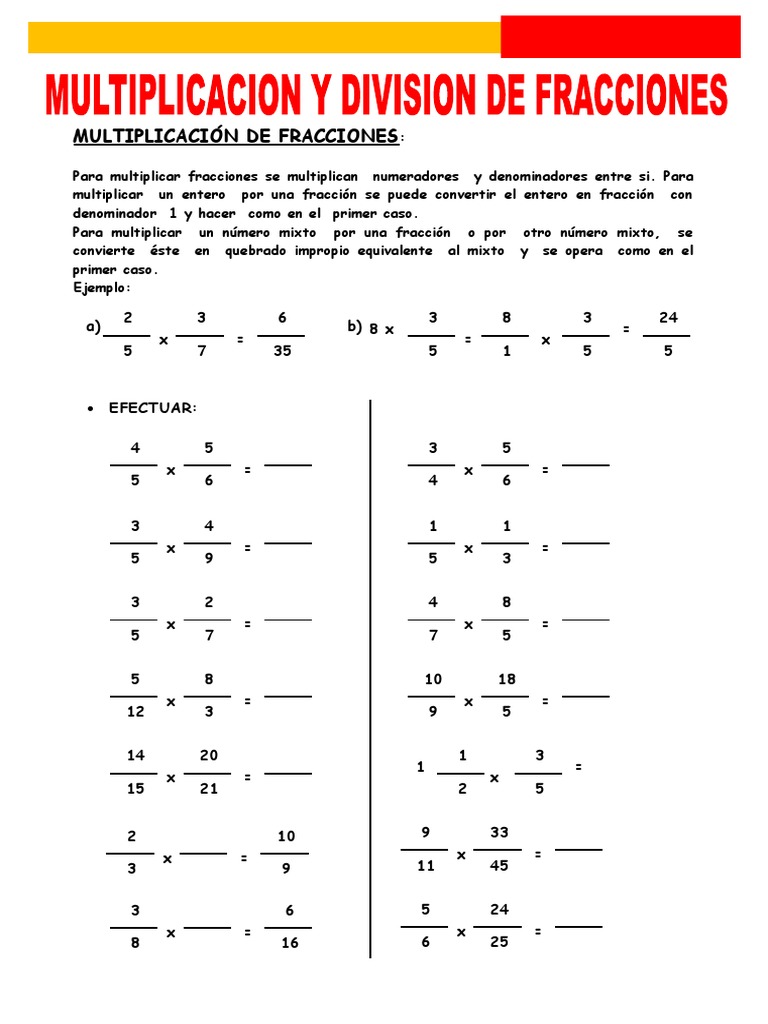 Multiplicacion y Division de Fracciones | PDF | Multiplicación ...