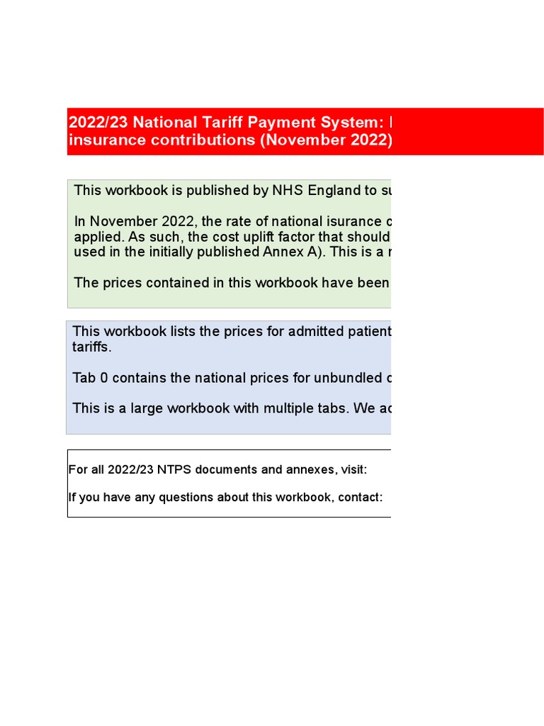 22 23NT AnnexA National Tariff Workbook Nov22 1 | PDF