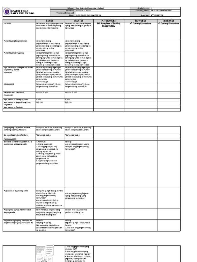 DLL Araling Panlipunan 2 q4 w9 | PDF