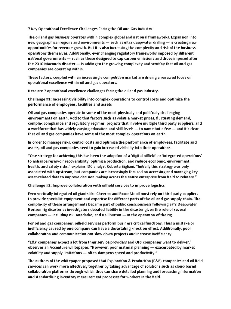 7 Key Operational Excellence Challenges Facing The Oil and Gas Industry ...