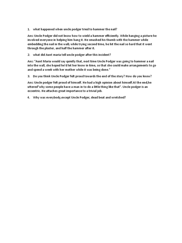 Uncle Podger Exam Answers | PDF | Art