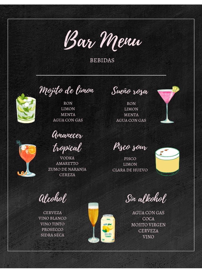 Black Modern Bar Menu | PDF