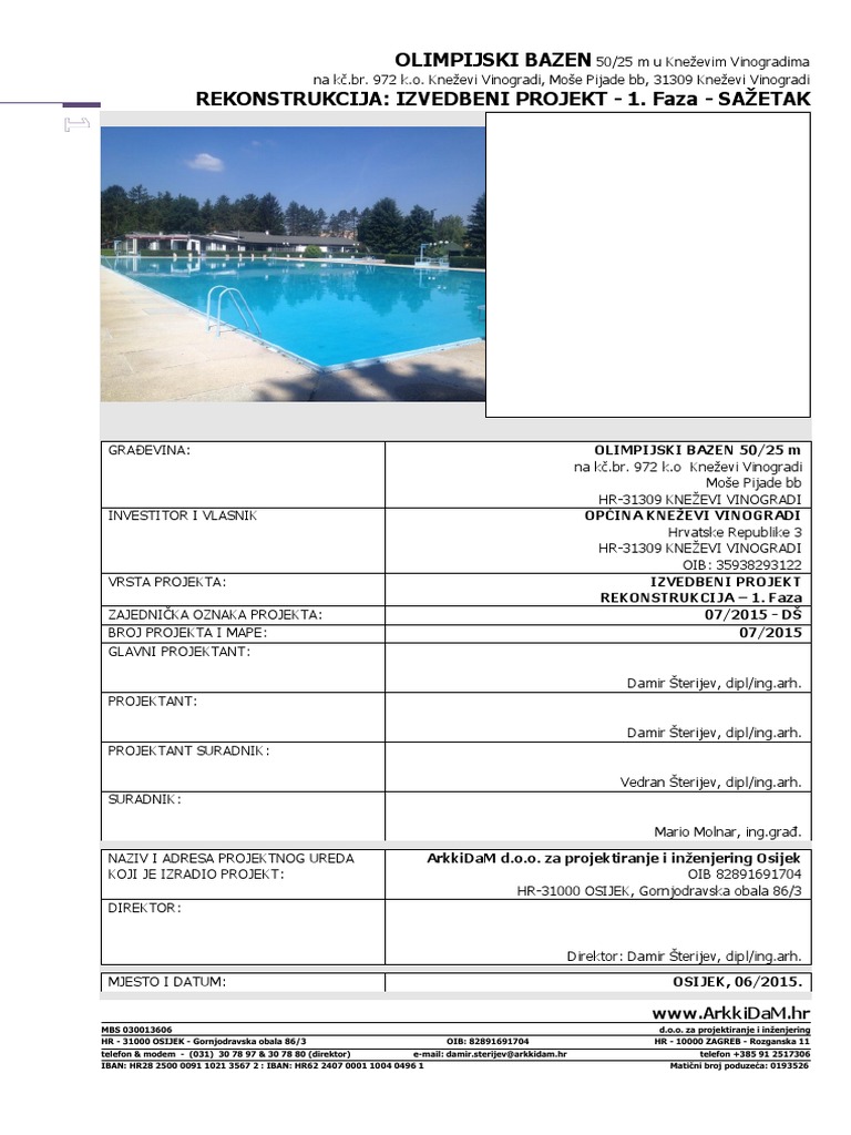 KV Bazeni Rekonstrukcija 1. Faza Sa Etak | PDF