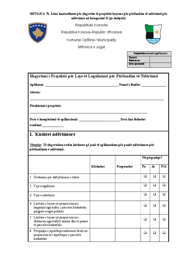 SHTOJCA7b Lista Kontrolluese Per Shqyrtim Te Projektit Kryesor Per ...
