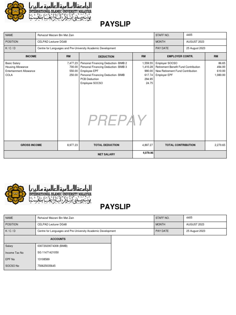 4405 Payslip 2023 08 3 | PDF