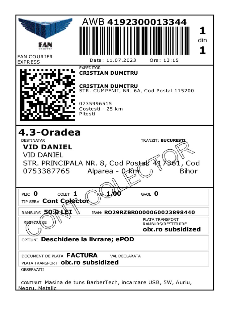 Fan Courier Shipment Details - July 2023 | PDF