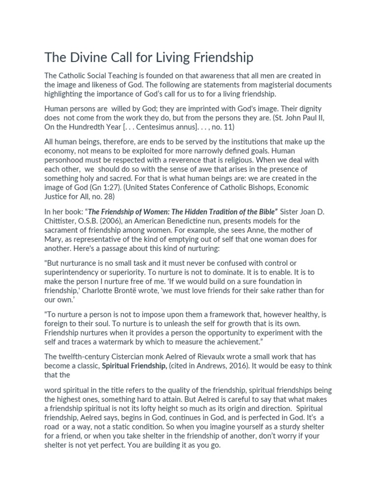 The Divine Call For Living Friendship | PDF | Solidarity