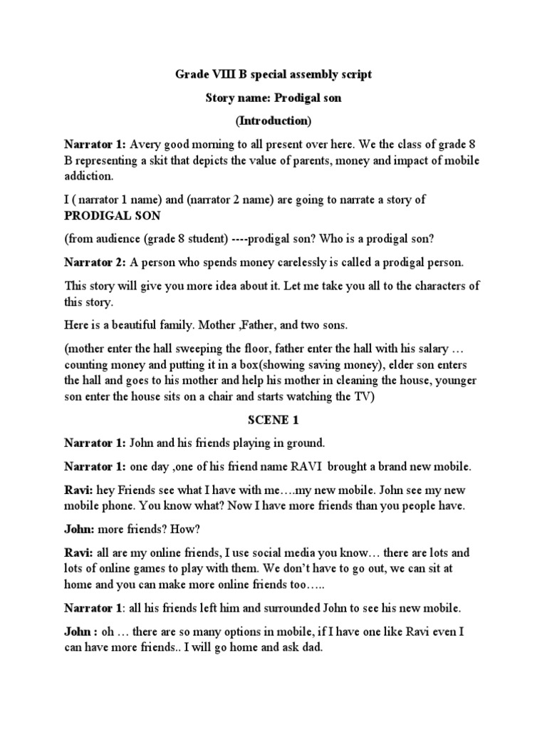 Grade VIII B Special Assembly Script | PDF