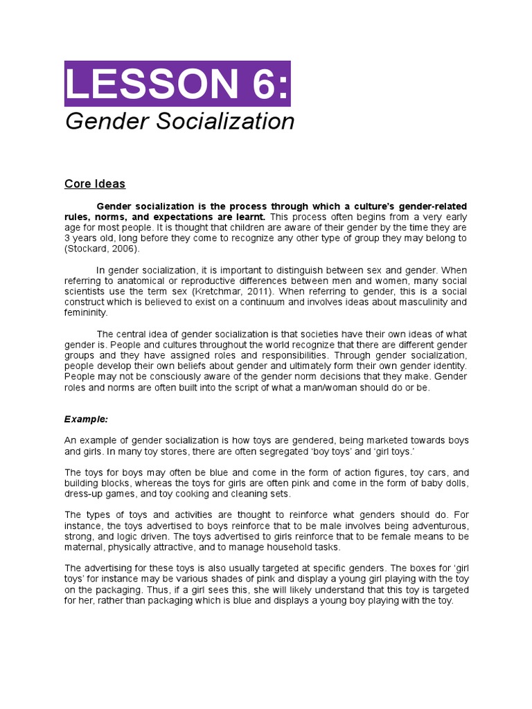 LESSON 6 Gender Socialization | PDF | Self-Improvement | Wellness