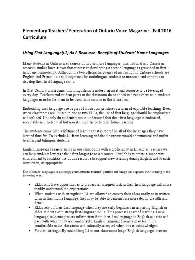 Using First Language (L1) As A Resource | PDF | First Language ...