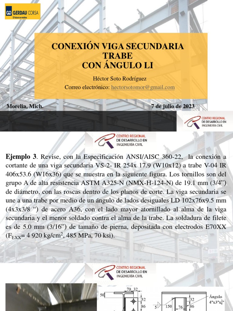 Ejemplo 3 Conexion Viga Secundaria Angulo Li Ag | PDF