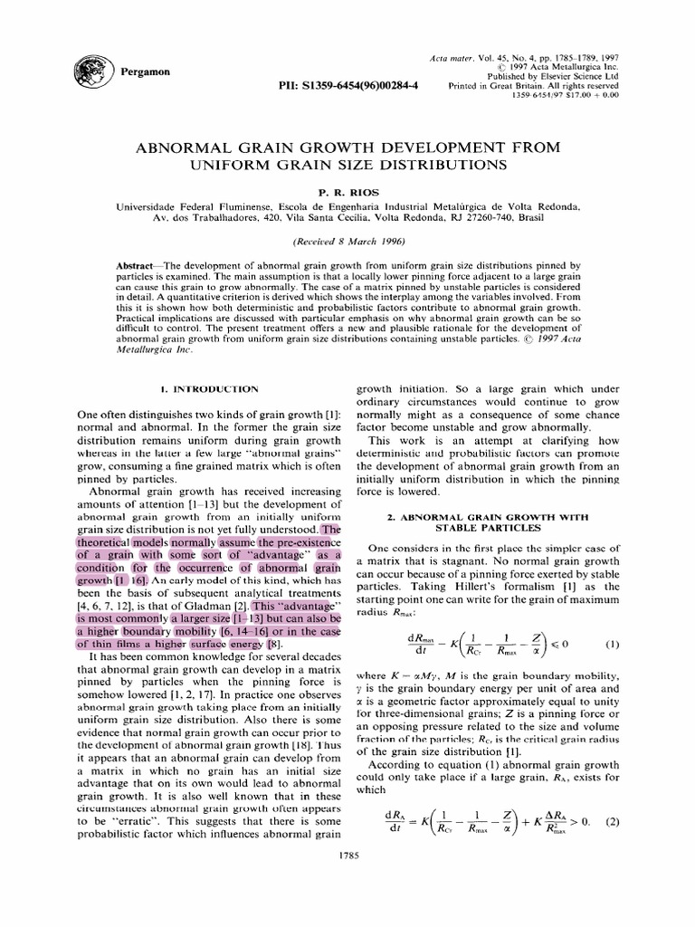 Abnormal Grain Growth Development From Uniform Graiz Size Distributions ...