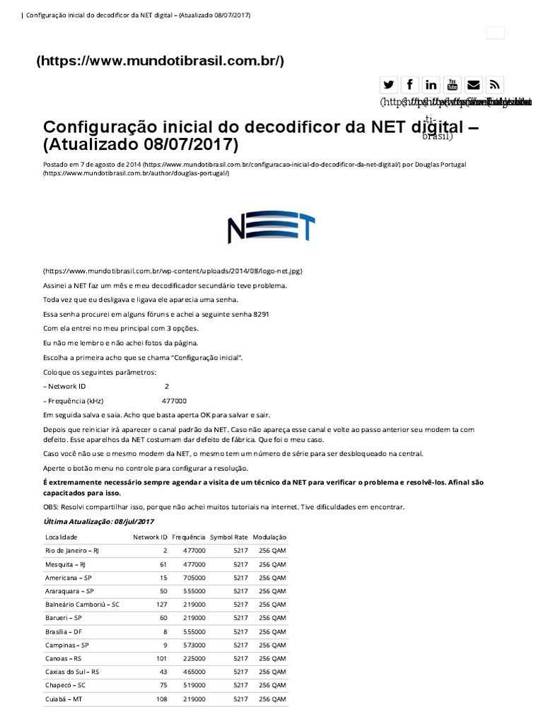 Configuração Decodificador Da NET Digital | PDF