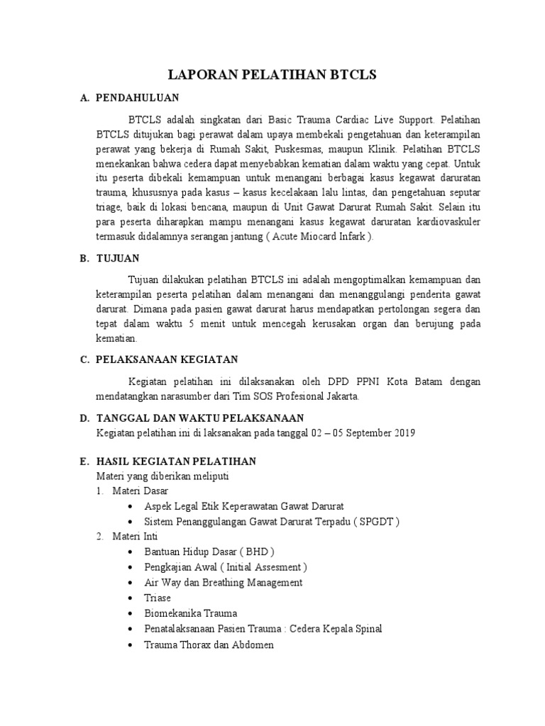 Laporan Pelatihan BTCLS | PDF