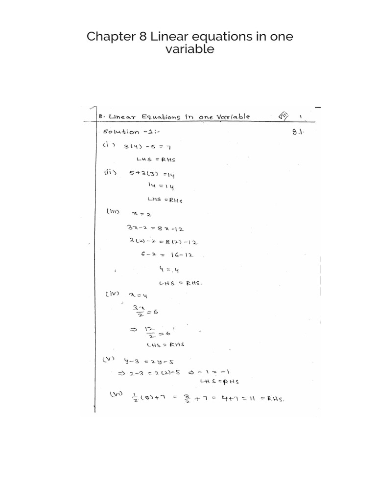 Chapter 8 Linear Equations in One Variable | PDF