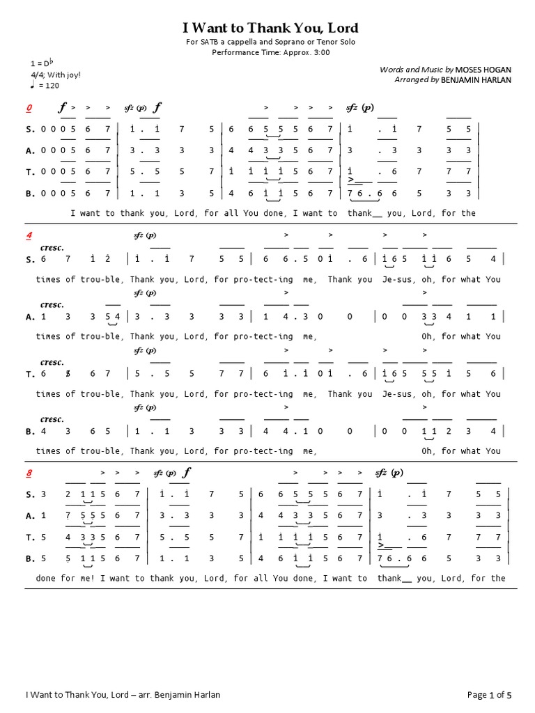 I Want To Thank You, Lord - Arr. Benjamin Harlan (Not Angka) SATB | PDF ...