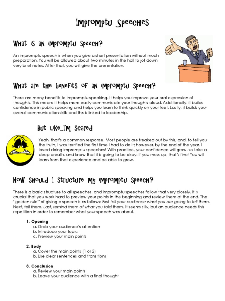 Impromptu Speech Handout | PDF | Career & Growth