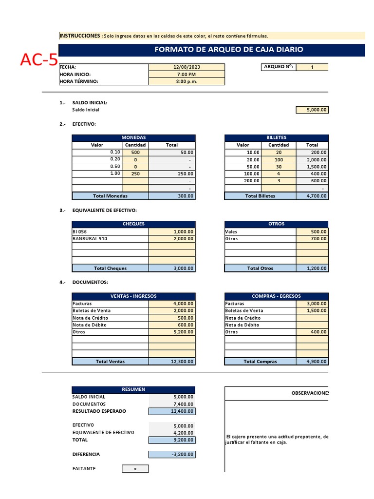 Arqueo de Caja Modelo | PDF
