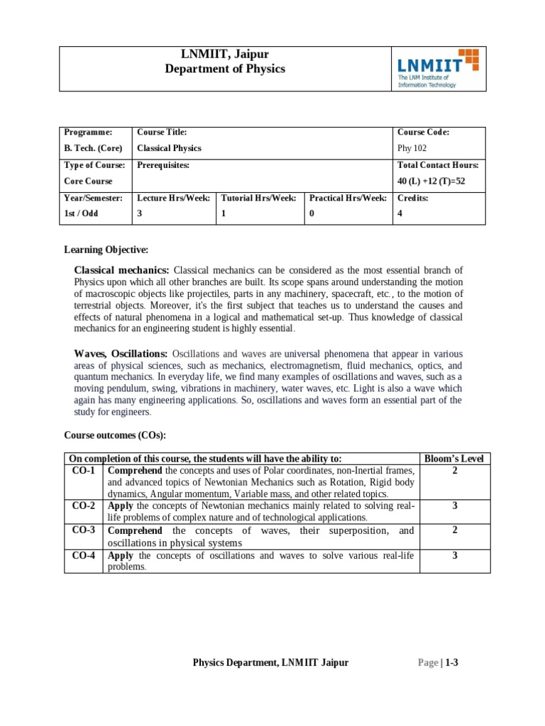 Classical Physics Course Overview | PDF | Science & Mathematics