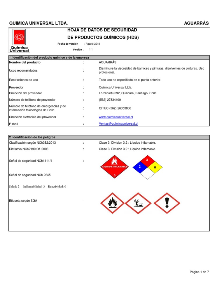 Aguarras Quimica Universal HDS | PDF