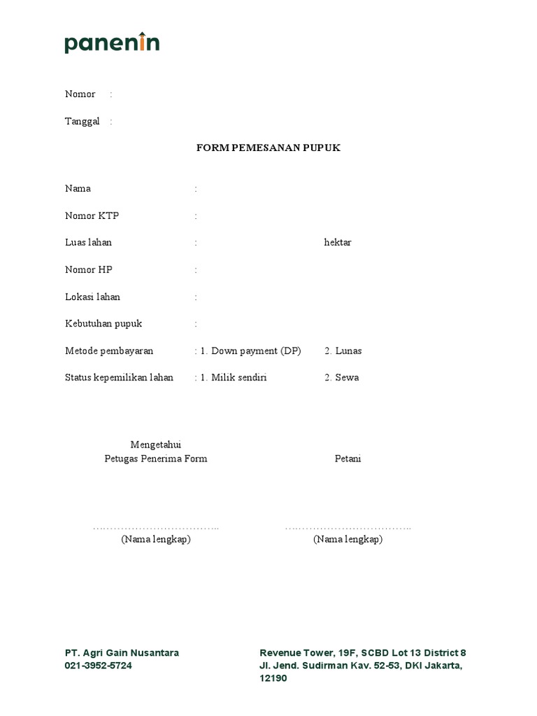 Form Pemesanan Pupuk | PDF