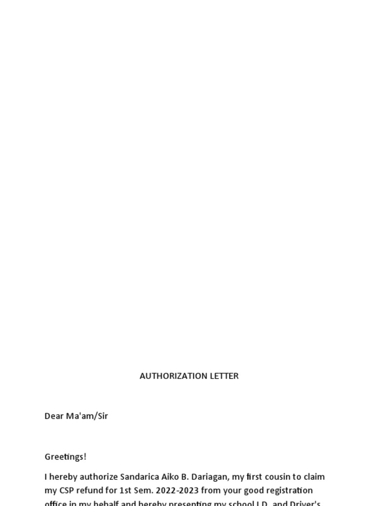AUTHORIZATION LETTER Refund | PDF