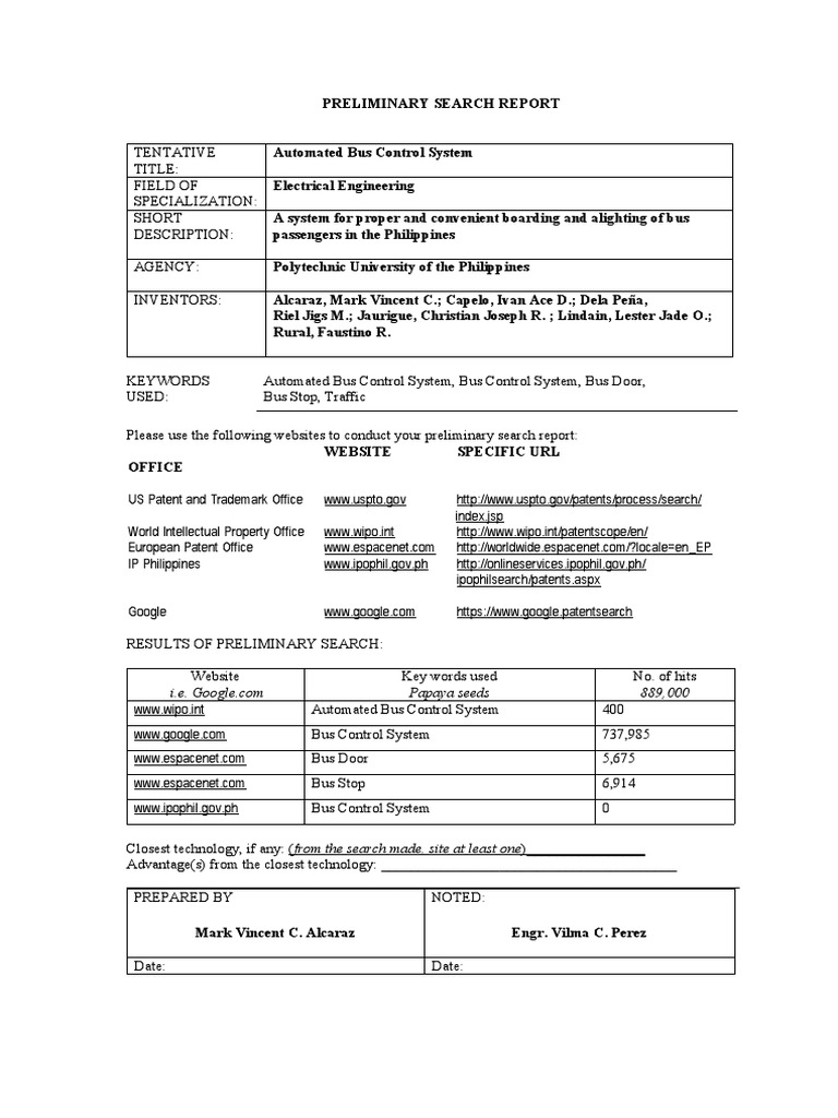 Automated Bus Control System Preliminary Search Report | PDF ...