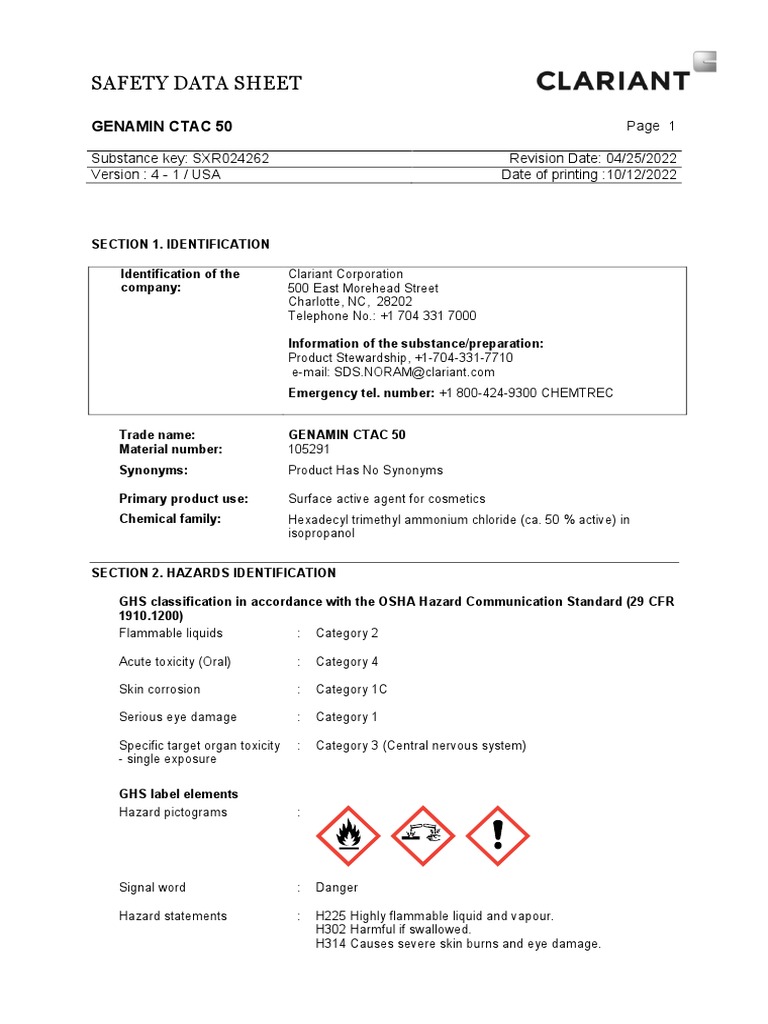 Genamin Ctac 50 Msds | PDF