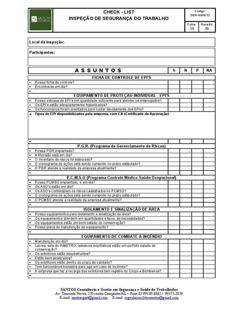 CheckList Inspecao Segurança | PDF