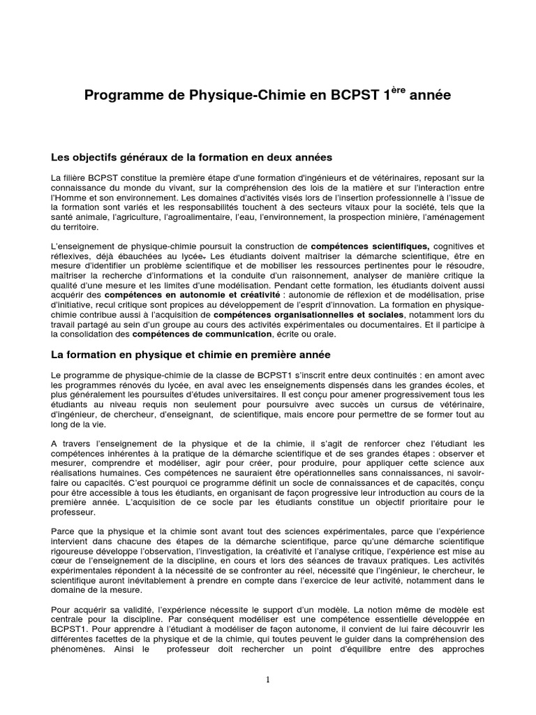 Programme Physique Chimie BCPST 234138 | PDF