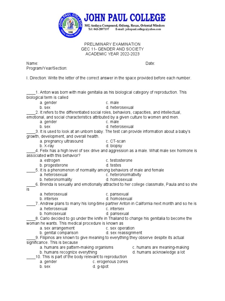 GEC-11 Prelim Exam (Ma'Am Polane) | PDF