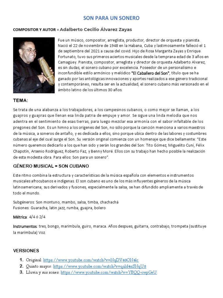 Son para Un Sonero | PDF | Musica en español | Musica cubana