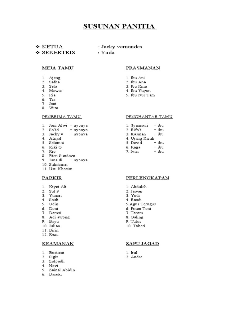 Susunan Panitia Pernikahan | PDF