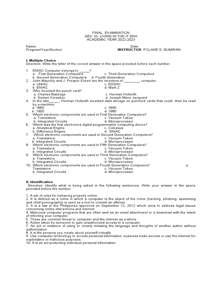 GEC 10 - Final Exam | PDF