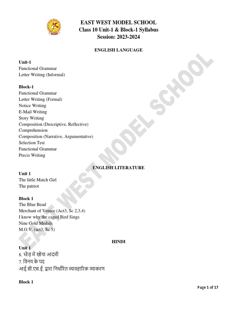 Class 10 Syllabus 2023 24 Pdf