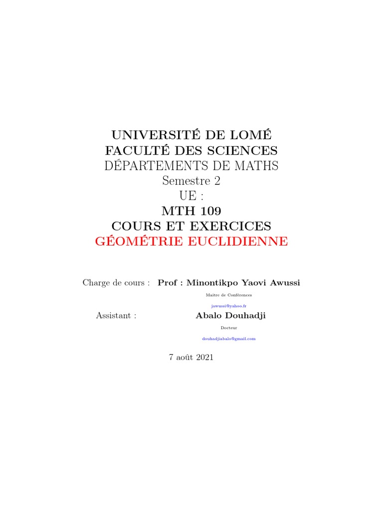 COURS de Geometrie Euclidienne 2021 | PDF
