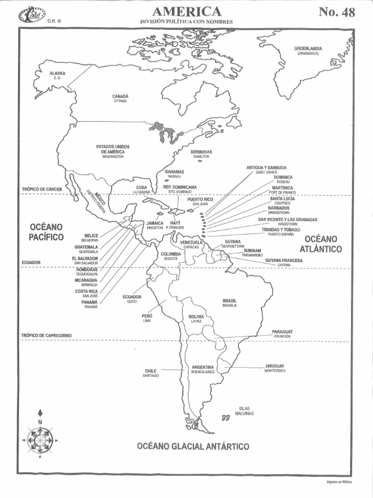Mapa de América Con División Política y Nombres | PDF