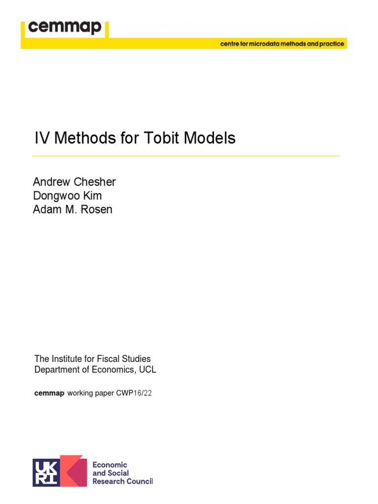 CWP1622 IV Methods For Tobit Models | PDF