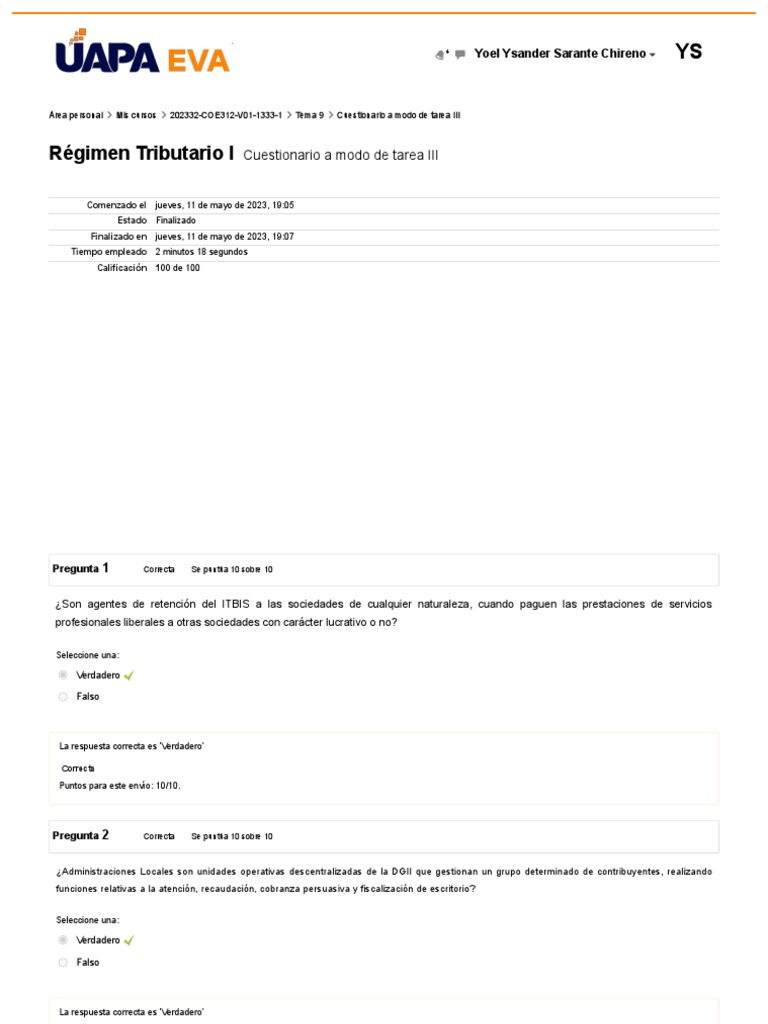 Cuestionario A Modo de Tarea III - Revisión Del Intento REGIMEN TRIBUTARIO | PDF | Finanzas y dinero