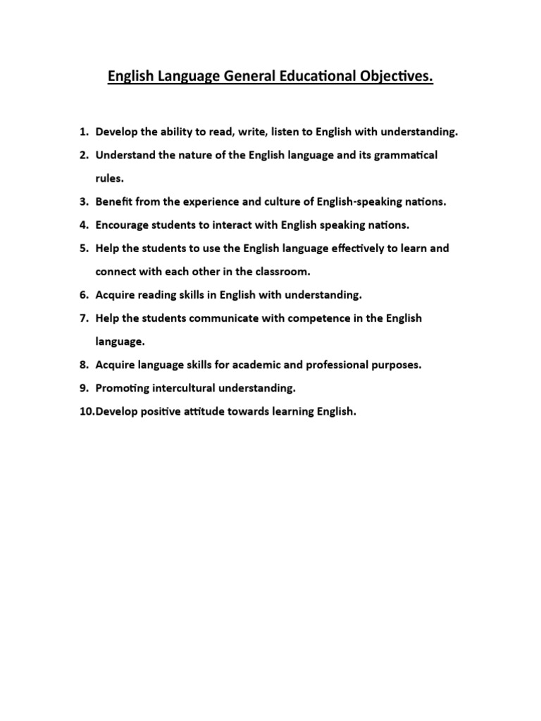 English Language Learning Objectives | PDF
