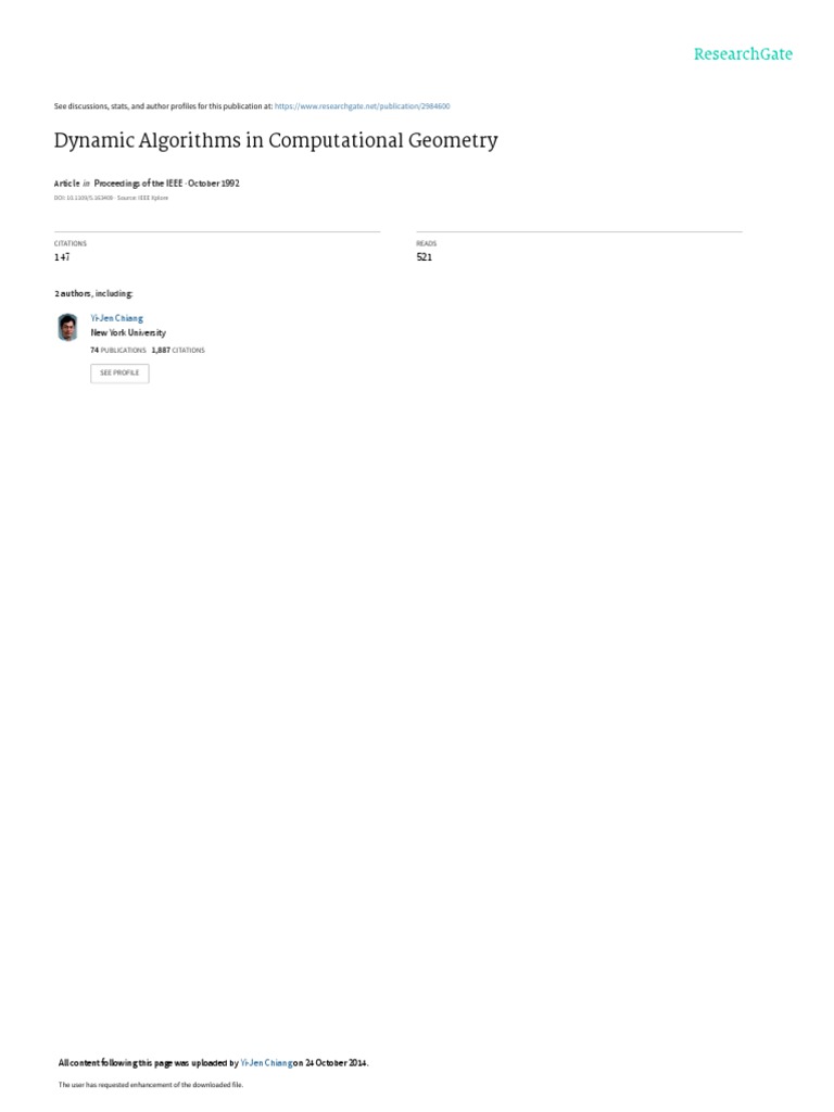 Dynamic Algorithms In Computational Geometry Pdf Computer Science Computing