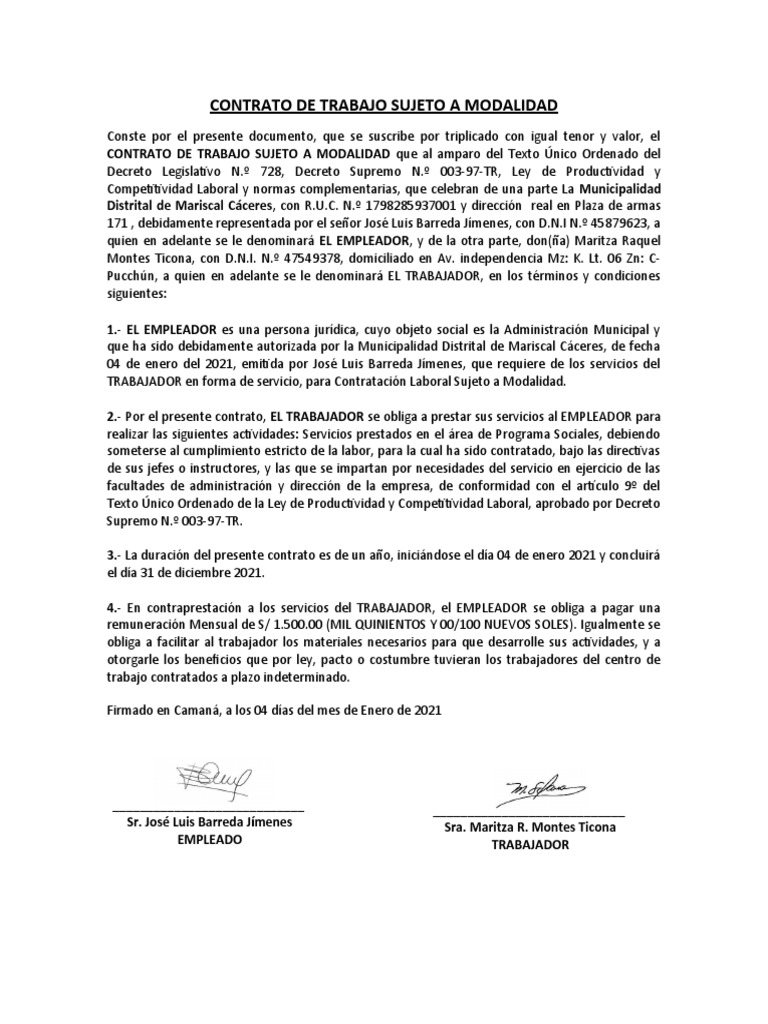 Práctica - Contrato de Trabajo-Maritza Montes | PDF