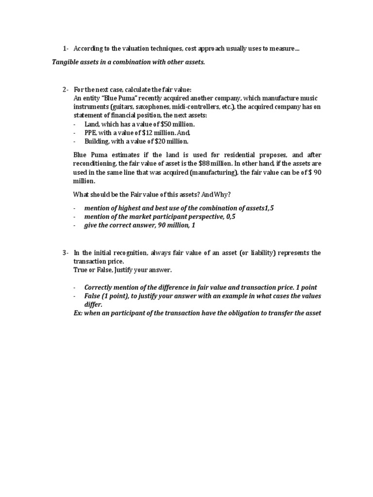 Fair Value Calculation for Acquired Assets | PDF
