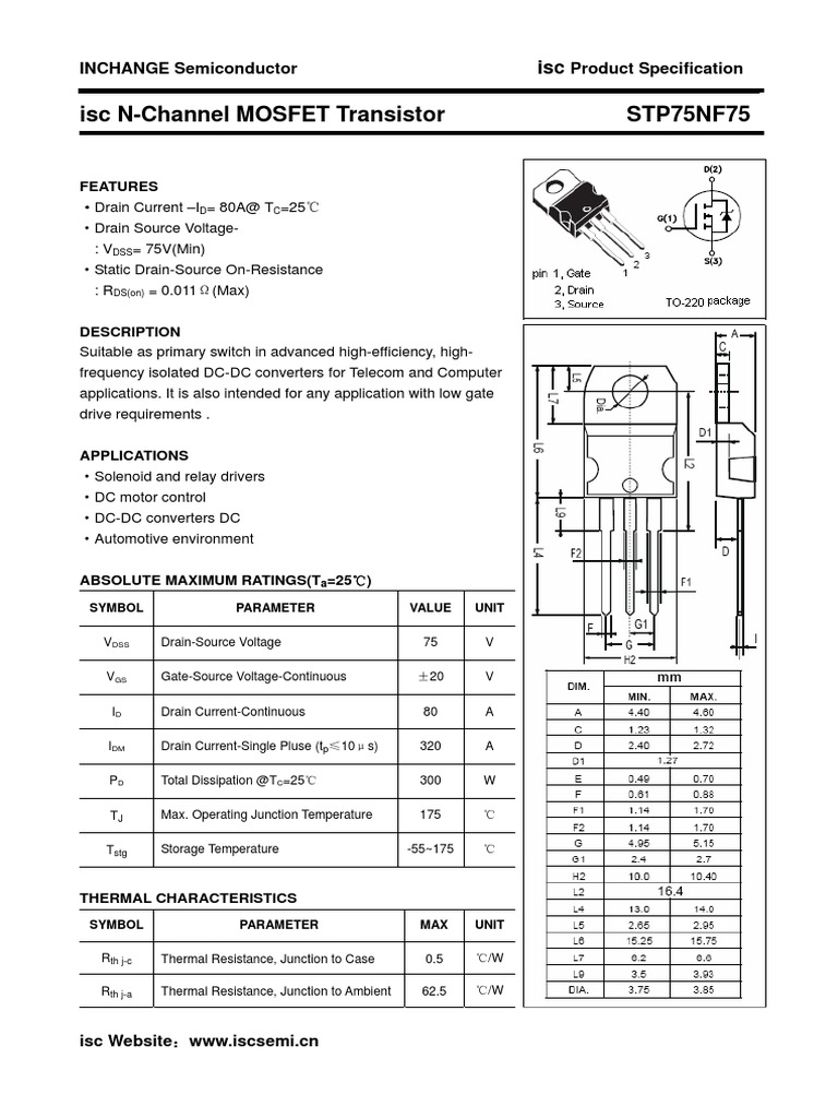 P75NF75A datasheet MOSFET | PDF
