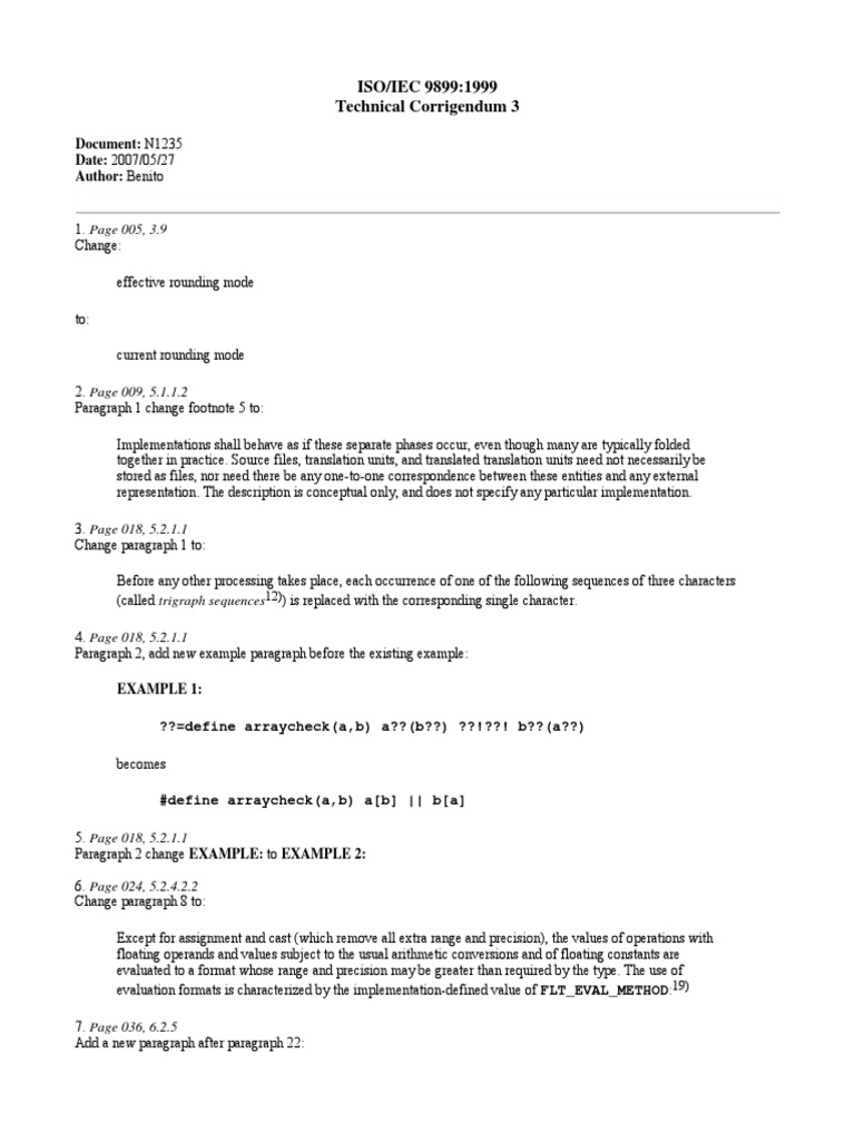 ISO/IEC 9899:1999 Technical Corrigendum 3 | PDF